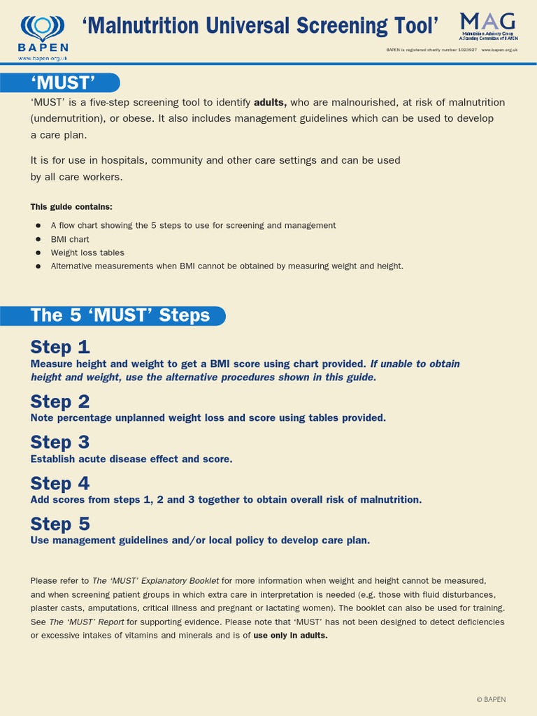 MUST Malnutrition Universal Screening Tool PDF | PDF | Malnutrition ...