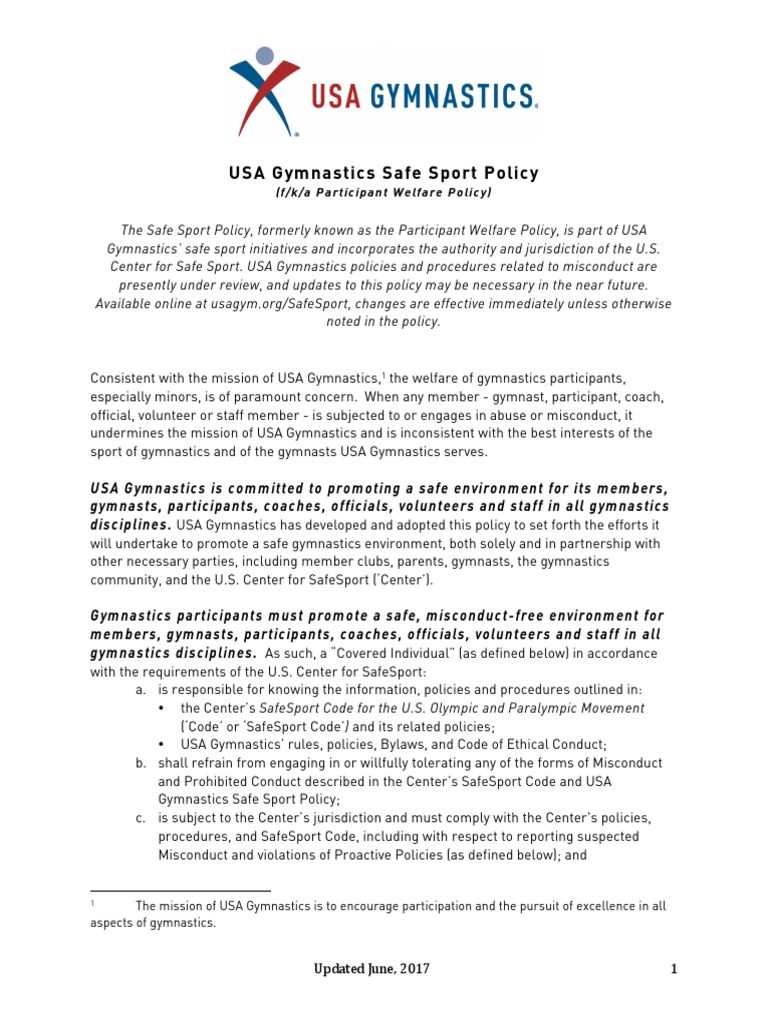 USA Gymnastics Safe Sport Policy | PDF | Bullying | Consent