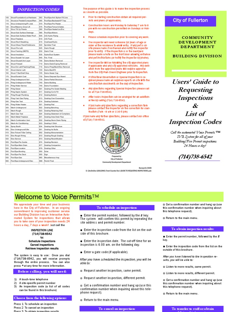 Users' Guide To Requesting Inspections & List of Inspection Codes | PDF ...
