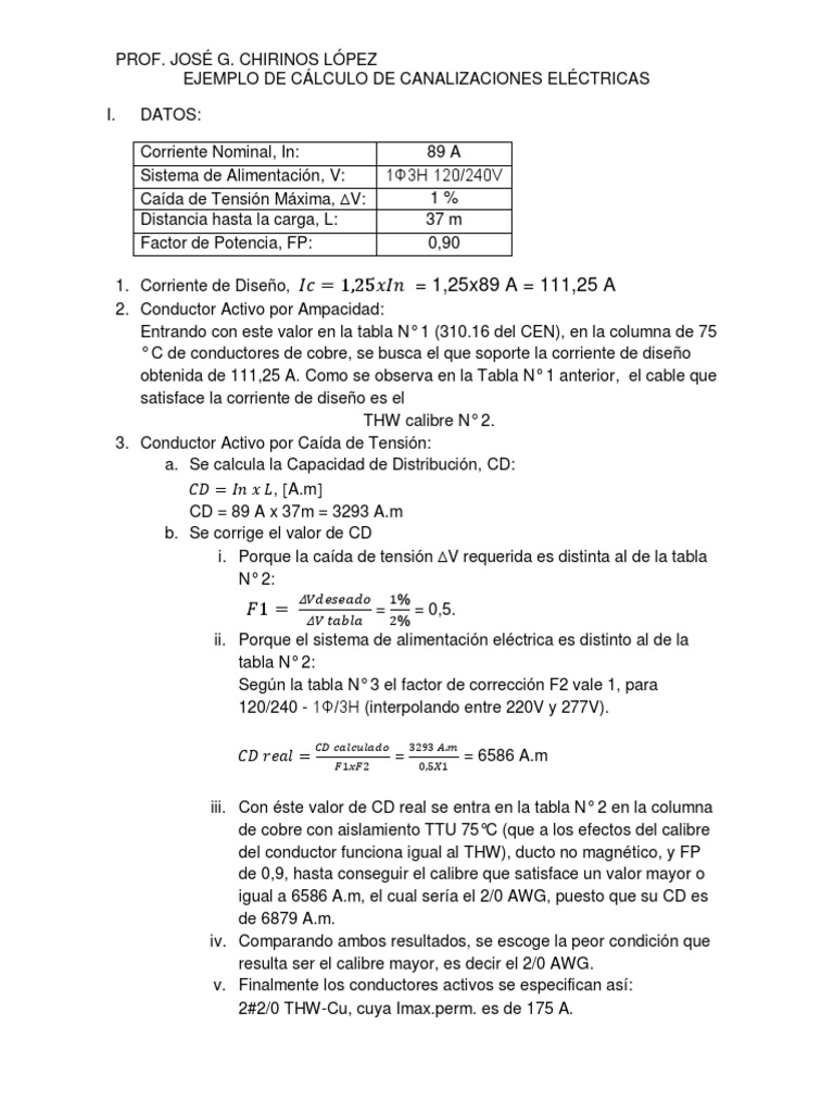Ejemplo Calculo Canalizaciones | PDF | Corriente eléctrica | Magnetismo