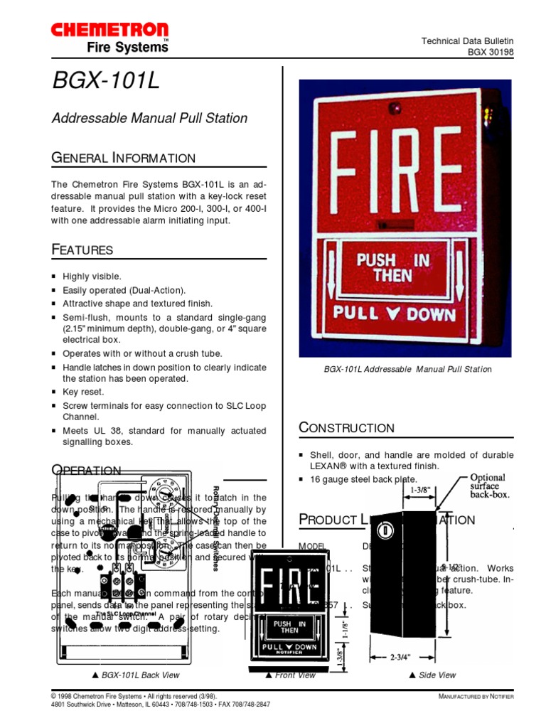 BGX-101L: Addressable Manual Pull Station | PDF | Switch | Equipment