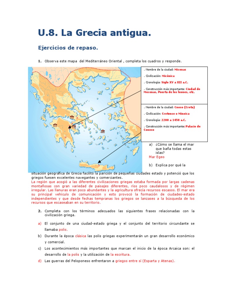 Ejercicios Repaso U7 Grecia - Solucionario | PDF | Antigua Grecia | Esparta