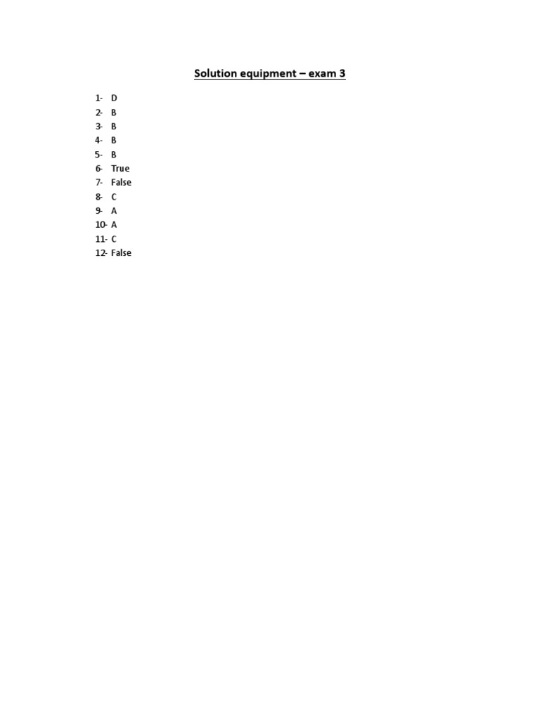 Exam 3 Answers for Solution Equipment | PDF | Teaching Methods & Materials