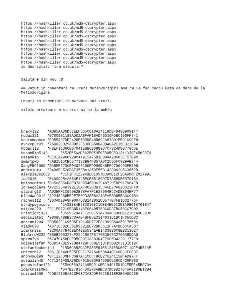 MD5 Decryptor and Database Access | PDF