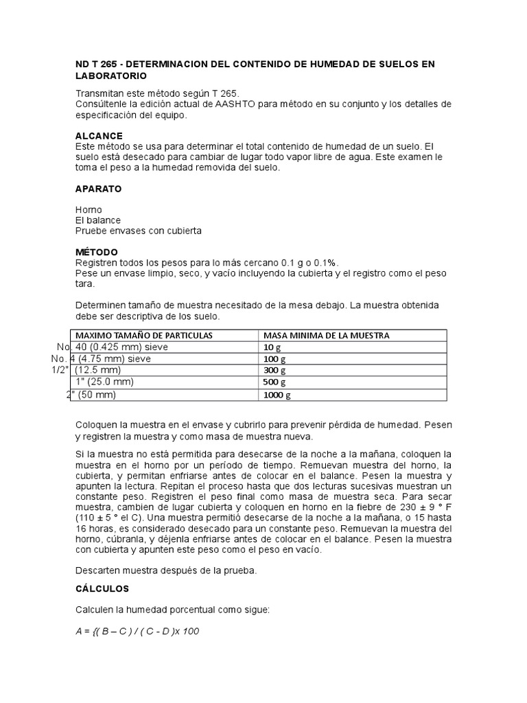 Aashto T265 | PDF | Humedad | Naturaleza