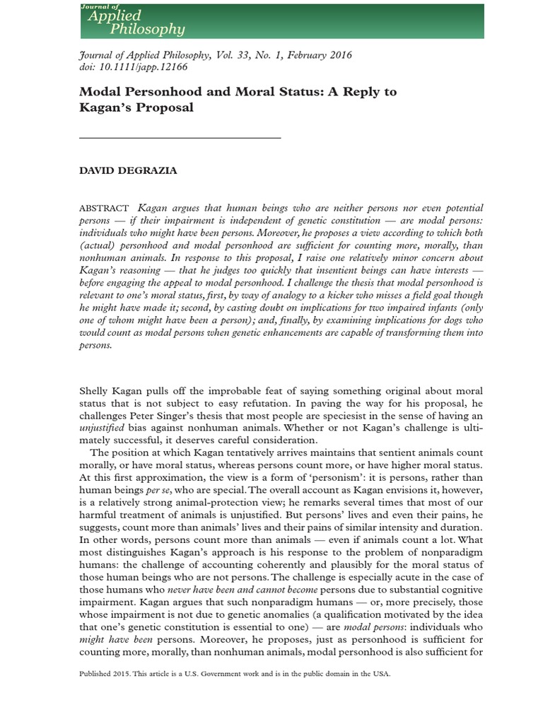 Modal Personhood and Moral Status | PDF | Modal Logic | Morality