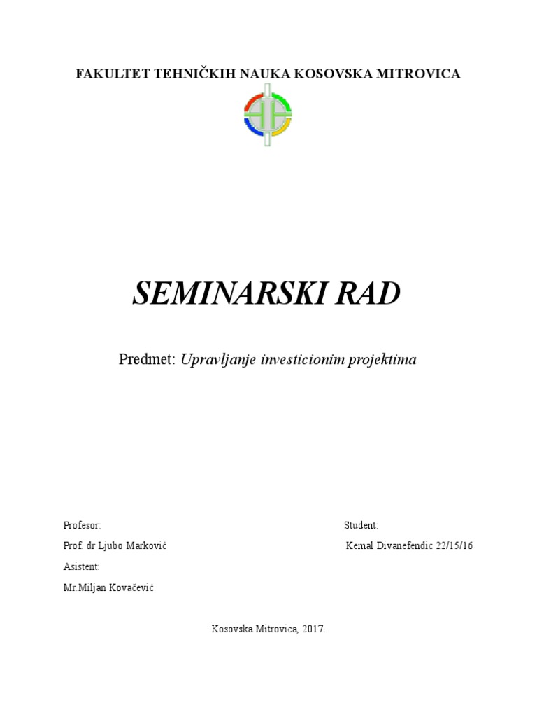 Seminarski Upravljanje Investicionim Projektima | PDF