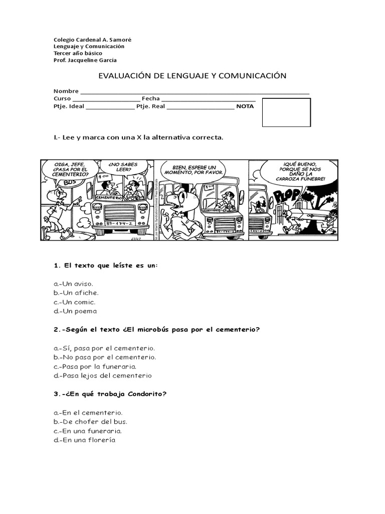 Evaluación de Comprensión Lectora 3° Básico | PDF | Adjetivo | Sustantivo