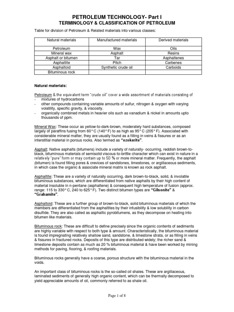 Petroleum Technology-Part I: Terminology & Classification of Petroleum ...