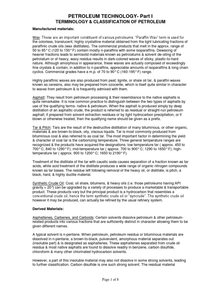 Petroleum Technology-Part I: Terminology & Classification of Petroleum ...