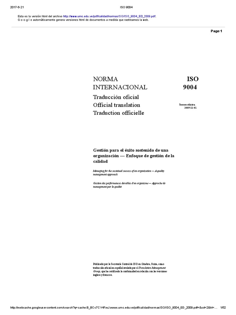 Iso 9004 | PDF | Gestión de la calidad | Organización internacional para la estandarización