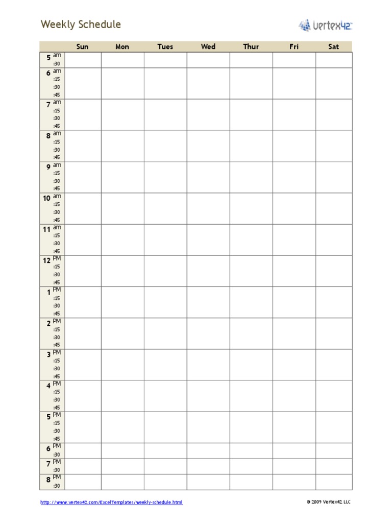 Weekly Schedule: Sun Mon Tues Wed Thur Fri Sat 5 6 | PDF