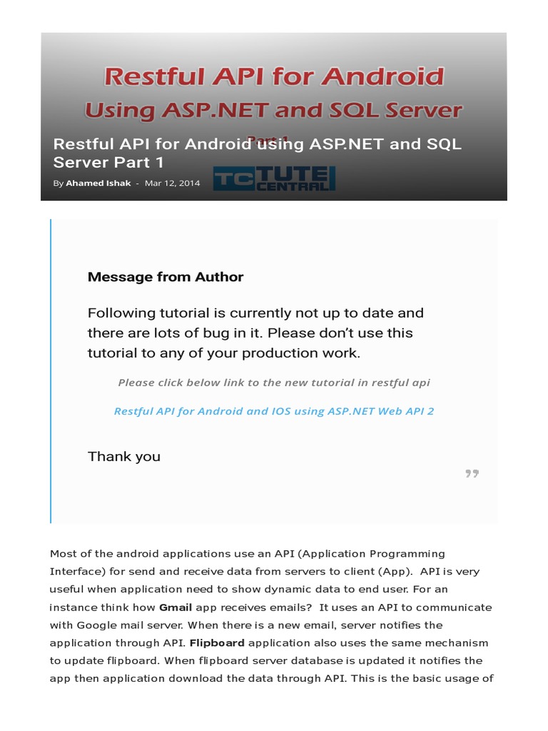 Restful Api For Android Using Asp Net And Sql Server Part 1 Tutorial