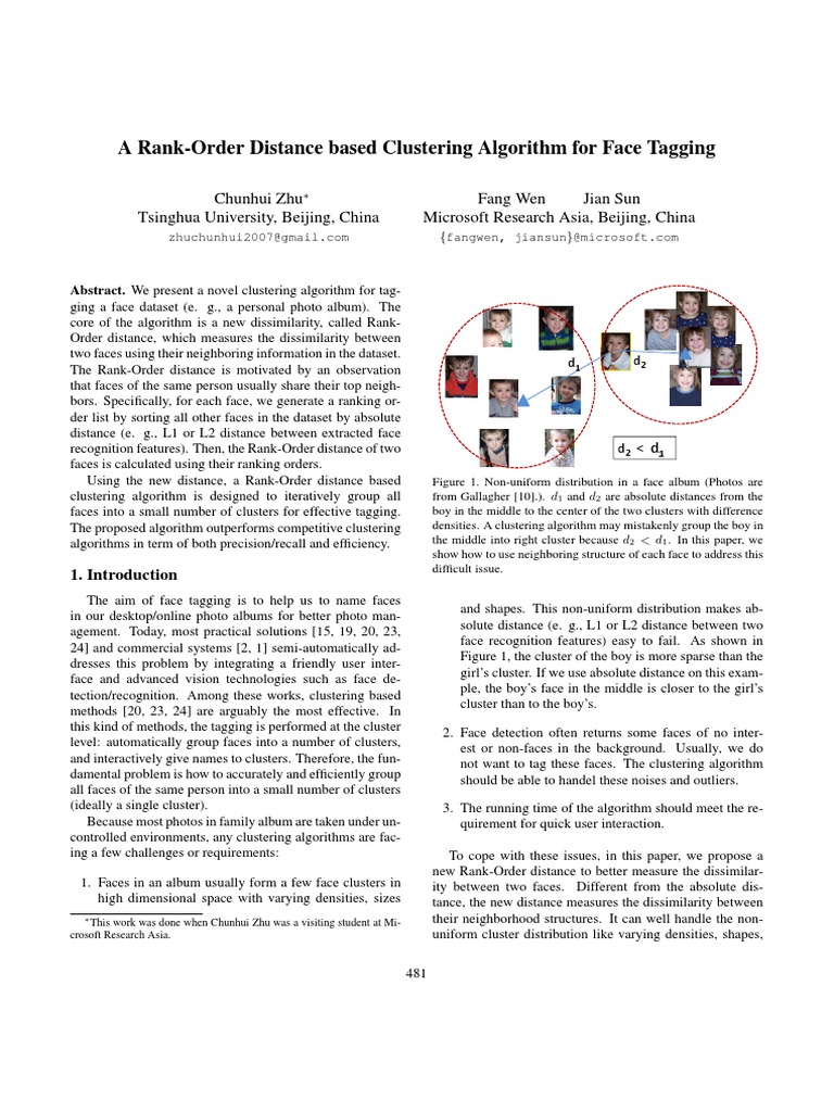 Rank-Order Clustering for Face Tagging | PDF | Cluster Analysis | Distance
