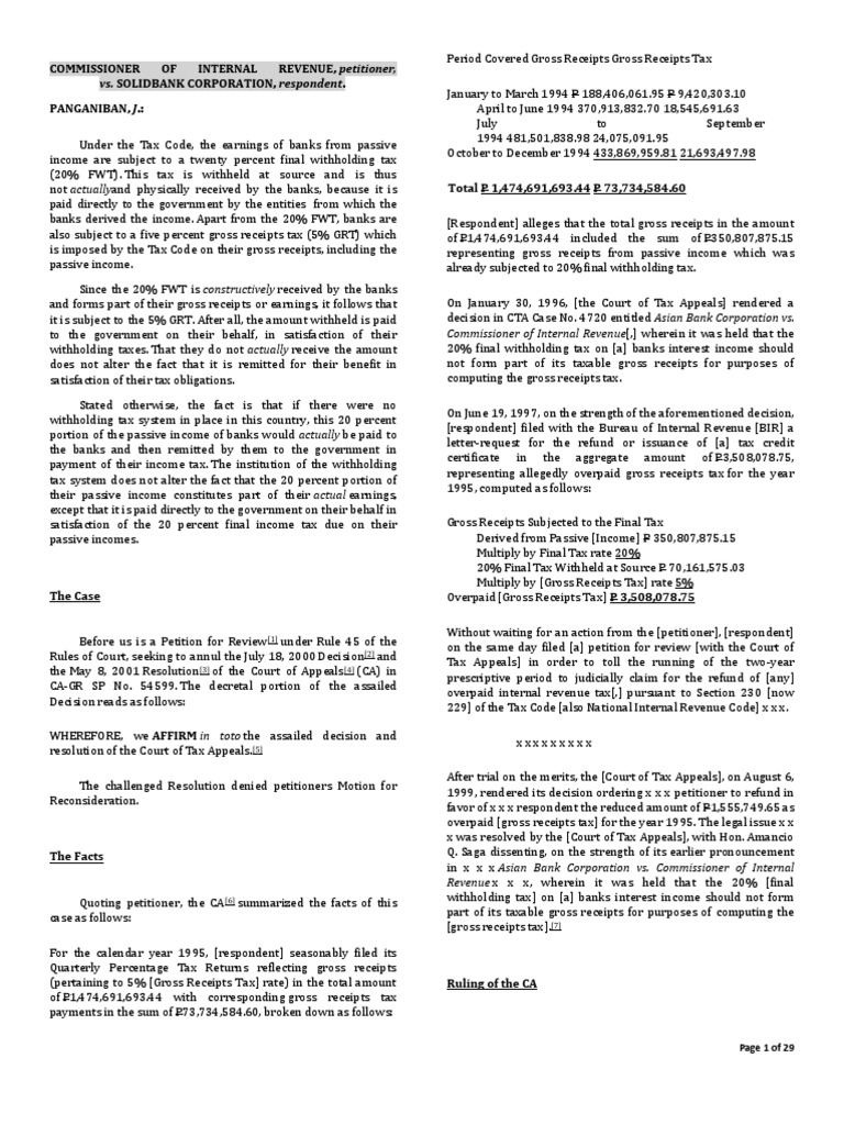 TAX Cases To Recite | PDF | Withholding Tax | Gross Income