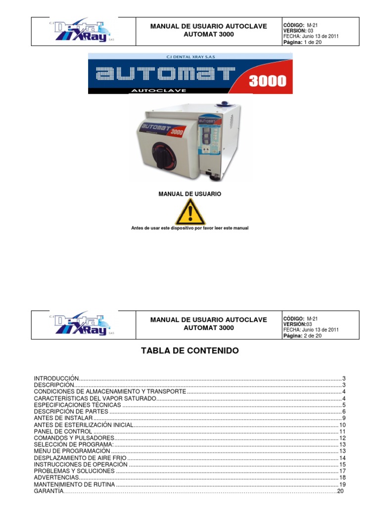 M-21 Manual de Usuario Autoclave Automat 3000 PDF | PDF ... M-21 Manual de Usuario Autoclave Automat 3000 PDF | PDF ...