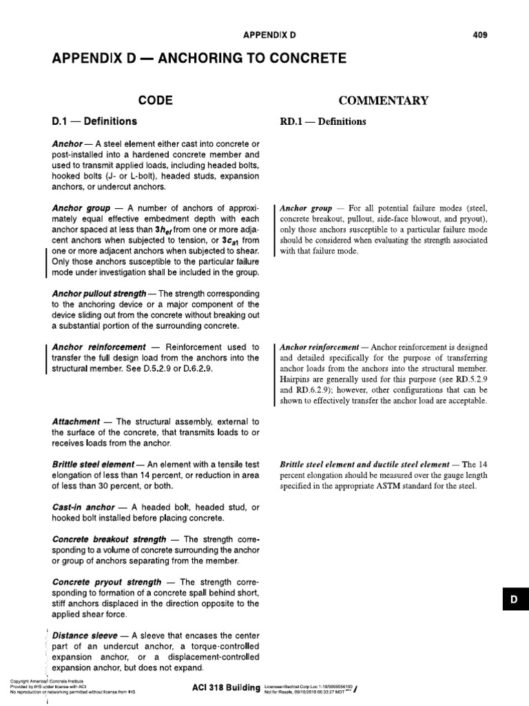 ACI318M 2008 - Appendix D | PDF