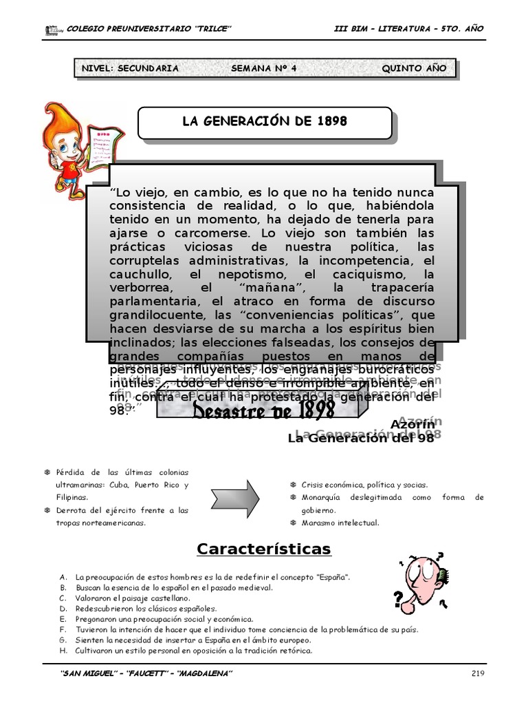 5to. Año - LIT - Guía 4 - La Generación de 1898 | PDF | Don Quijote ...