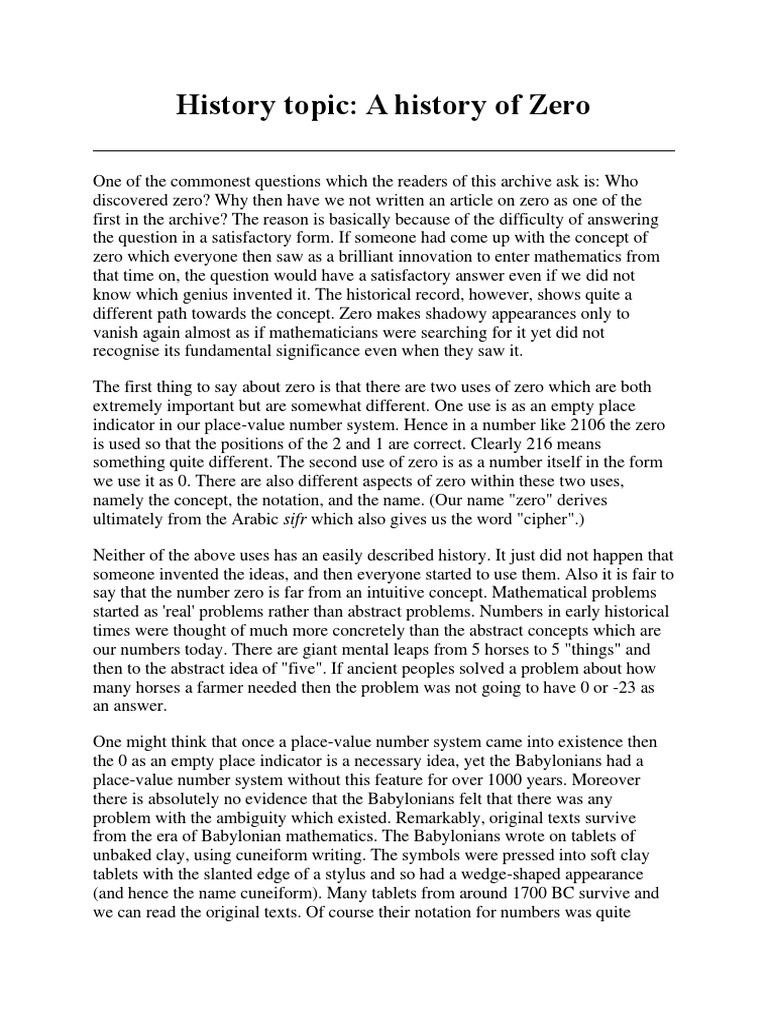 The Complex History of Zero: From Placeholder to Fundamental ...