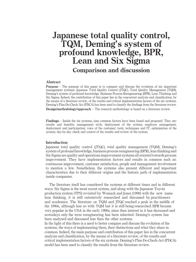 Japanese quality systems comparison | PDF | Six Sigma | Lean Manufacturing