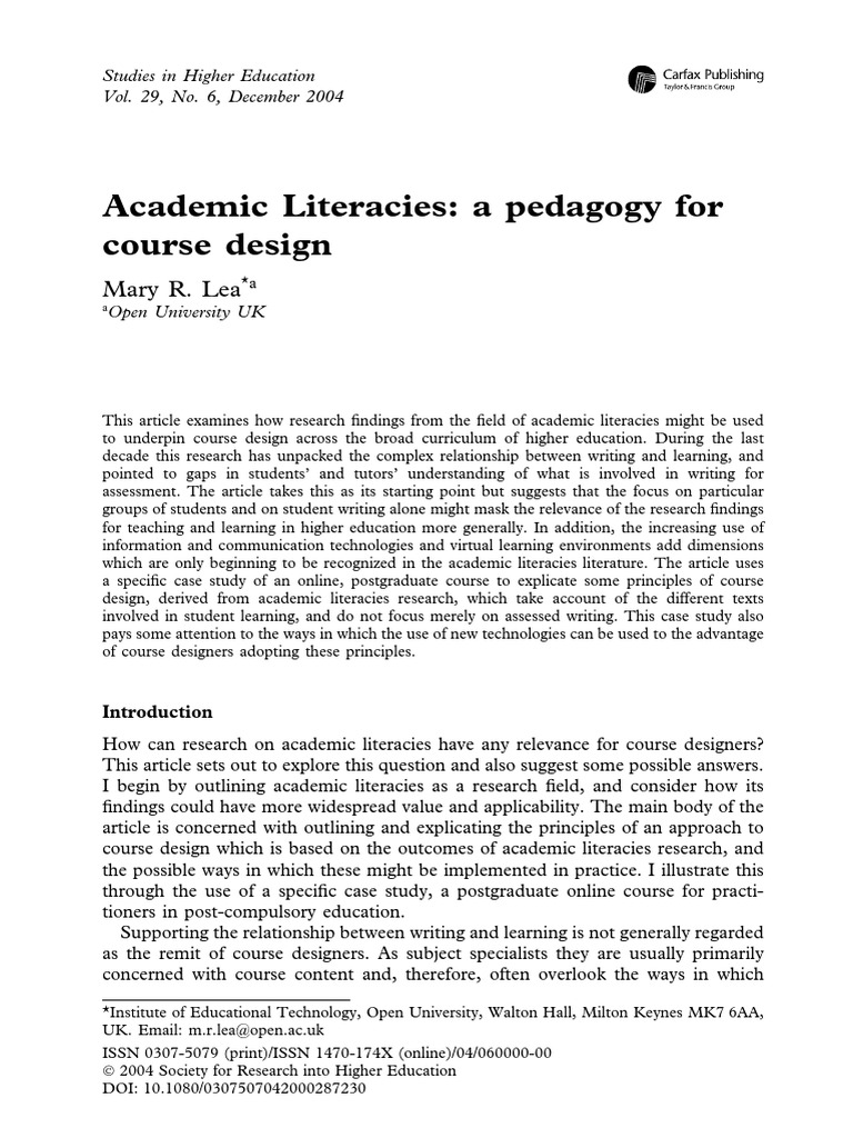 Academic Literacies A Pedagogy For Course Design | PDF | Literacy ...
