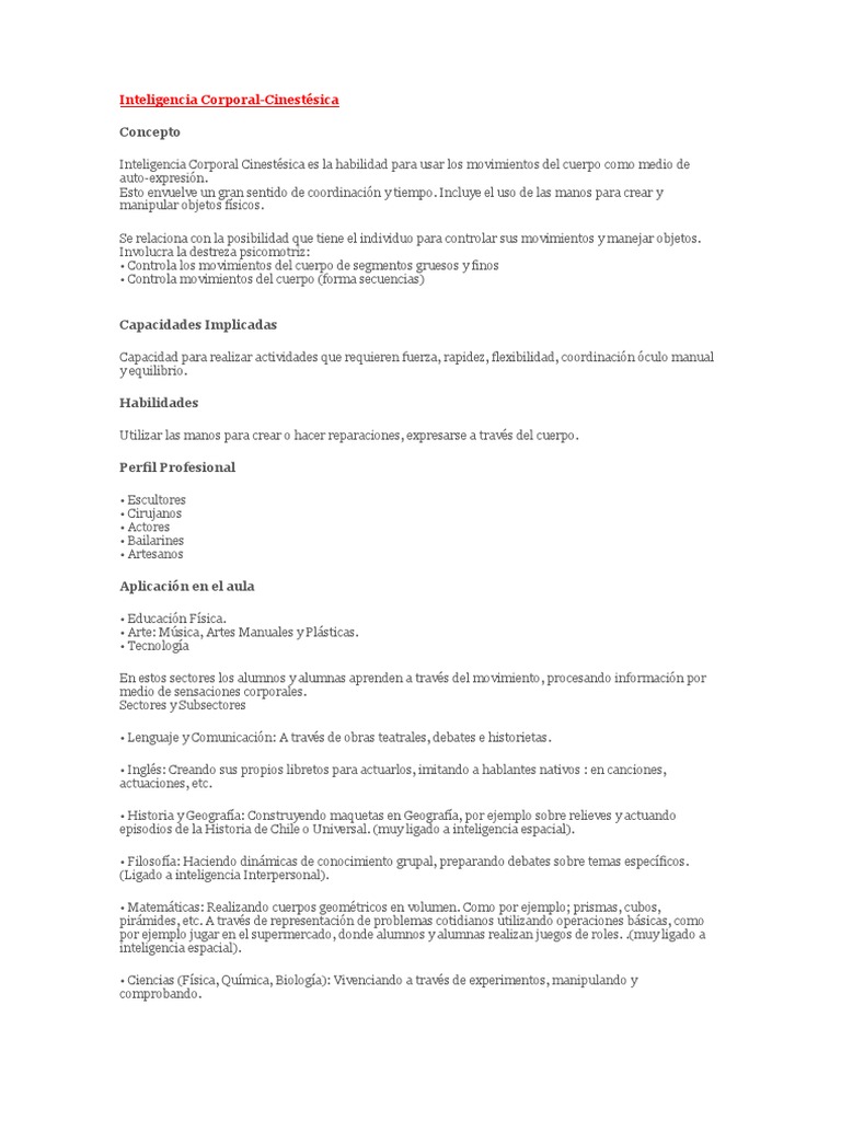 Inteligencia Corporal-Cinestésica: Definición y Aplicaciones | PDF ...