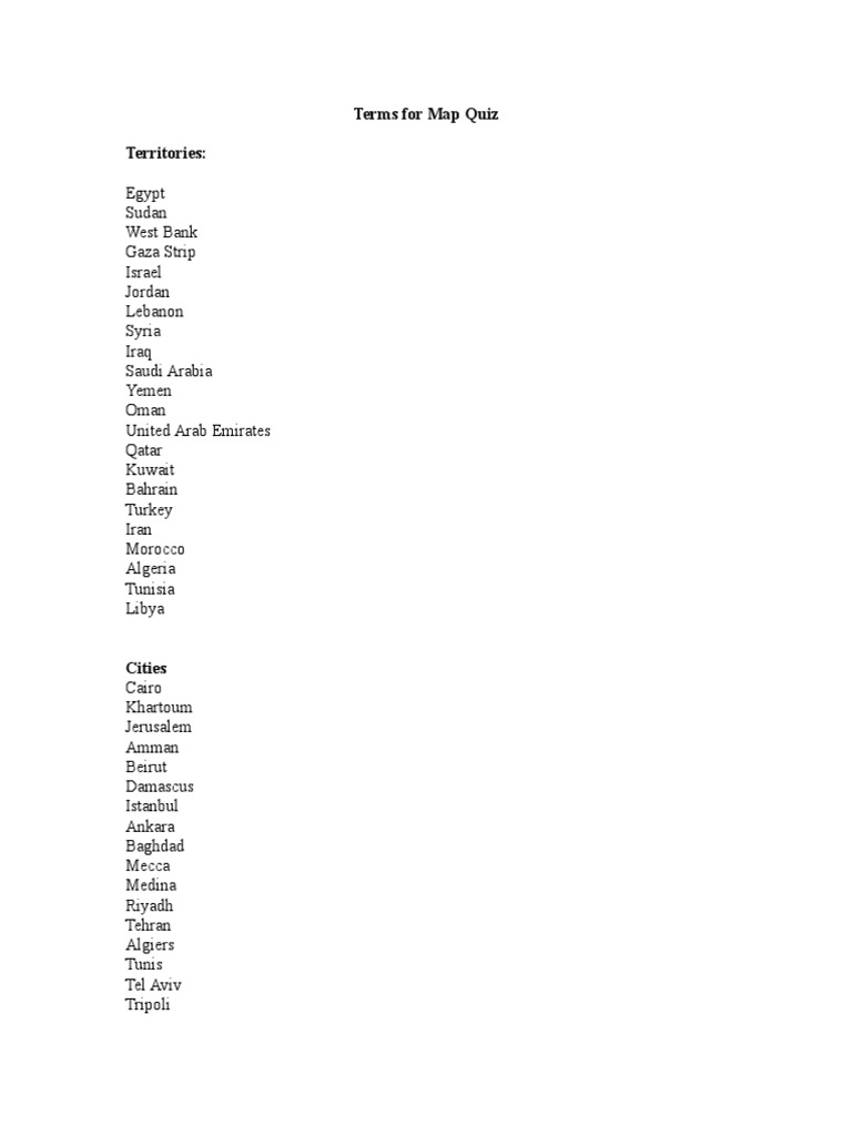 Middle East & North Africa Map Quiz | PDF