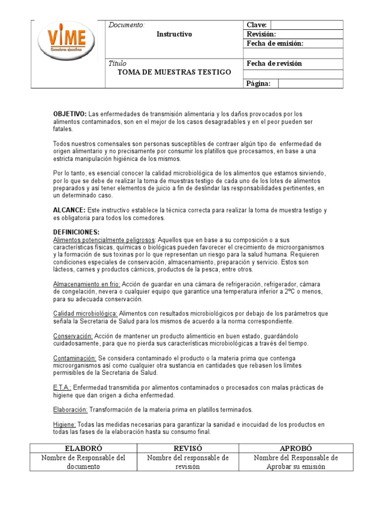 Instructivo para Toma de Muestra Testigo | PDF | Alimentos | Carne