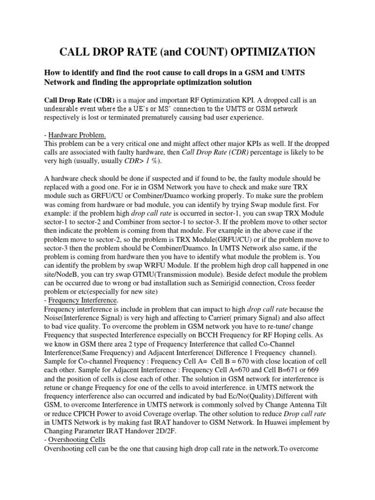 CALL DROP RATE Optimization Tips | PDF | Electromagnetic Interference | Gsm