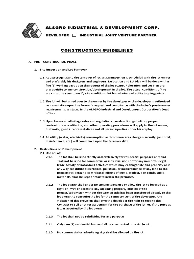 Construction Checklist & Guidelines,. | PDF | Identity Document | Land Lot