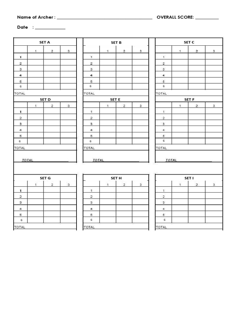 Name of Archer: - OVERALL SCORE: - Date | PDF