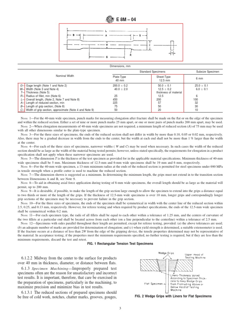 FIG. 1 Rectangular Tension Test Specimens | PDF | Ultimate Tensile ...