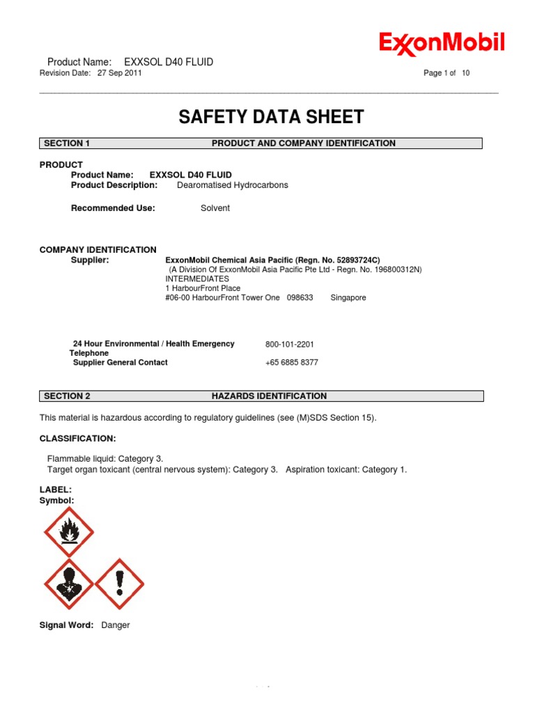 Exxsol D40 SDS | Dangerous Goods | Firefighting