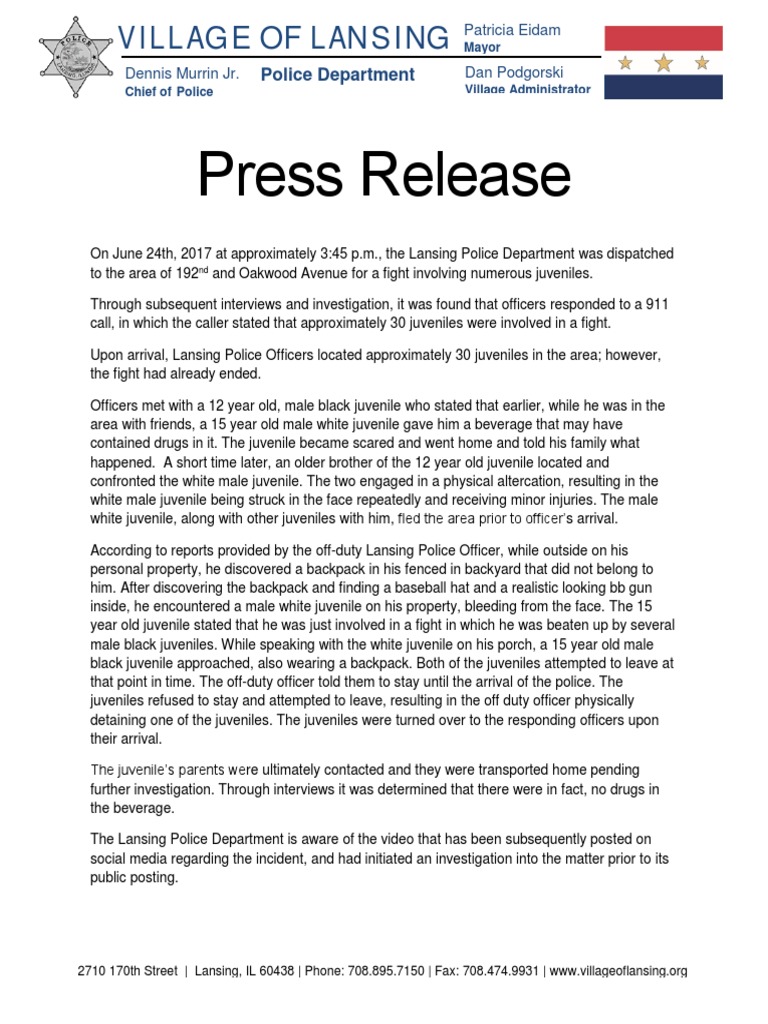 Lansing Press Release On Incident Involving Officer and Teen | Crime ...