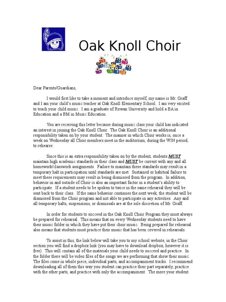 Parent Letter Home Choir | PDF | Homework | Communication