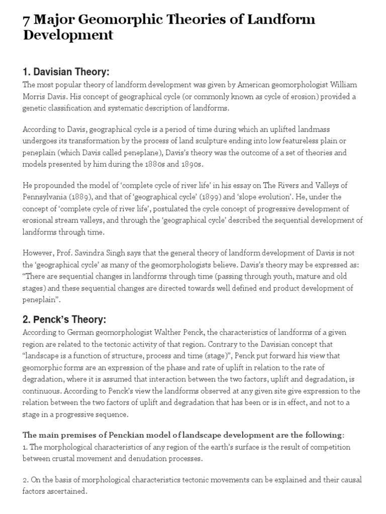 7 Major Geomorphic Theories of Landform Development | PDF ...