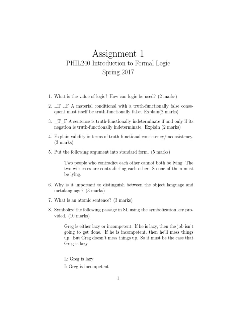 Assignment 1 | PDF | Deductive Reasoning | Reasoning