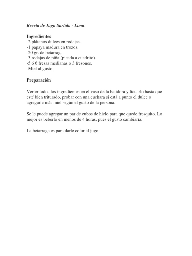 Receta de Jugo Surtido | PDF