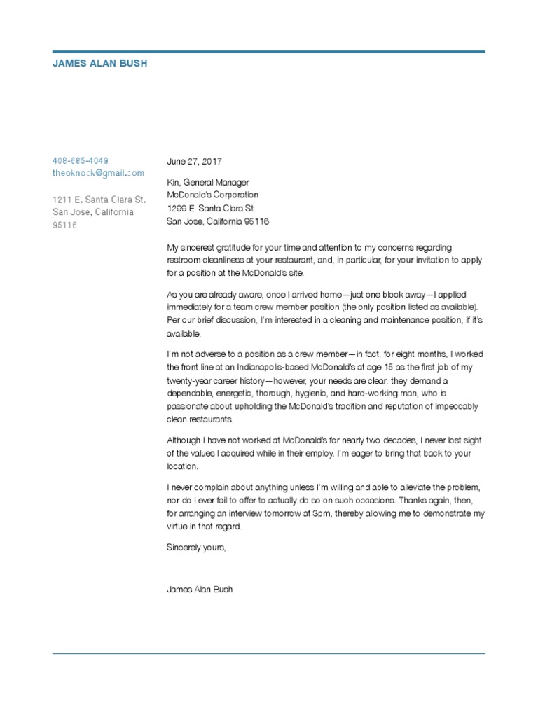 McDonald's Resume Cover Letter | PDF