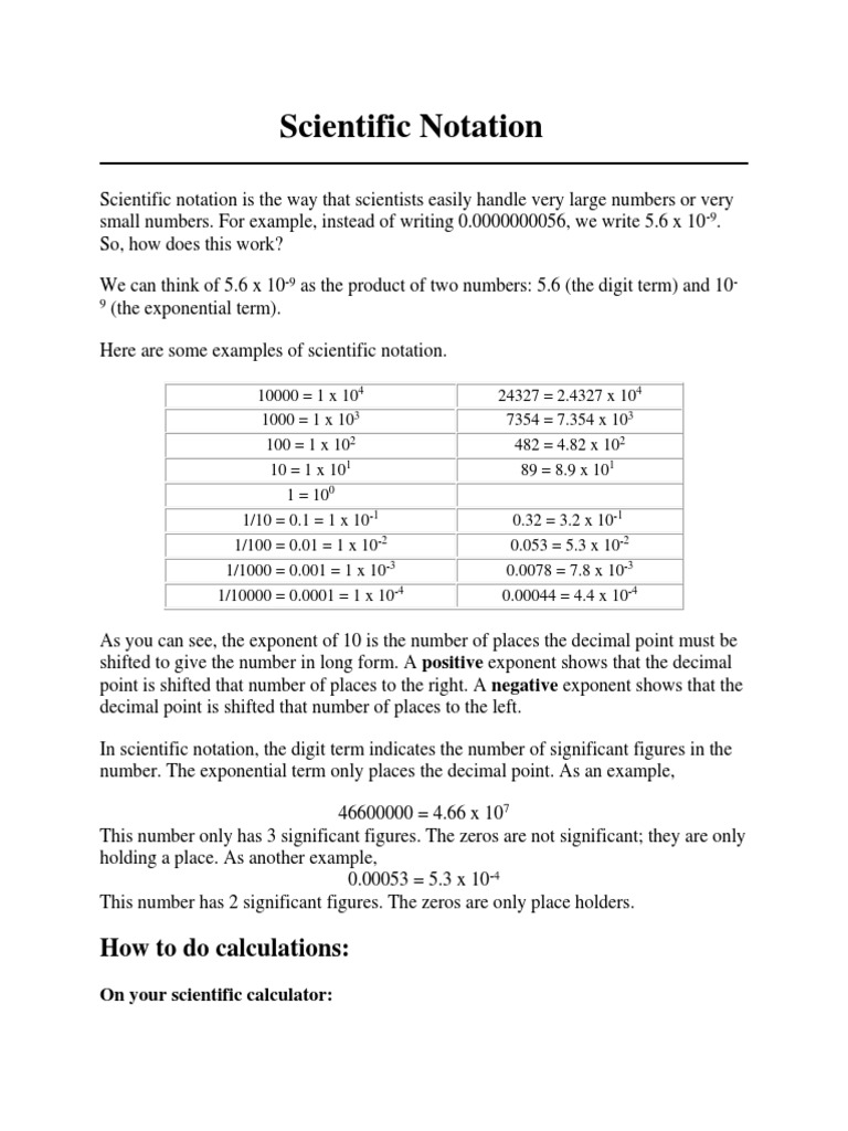 Scientific Notation Notes | PDF | Significant Figures | Notation