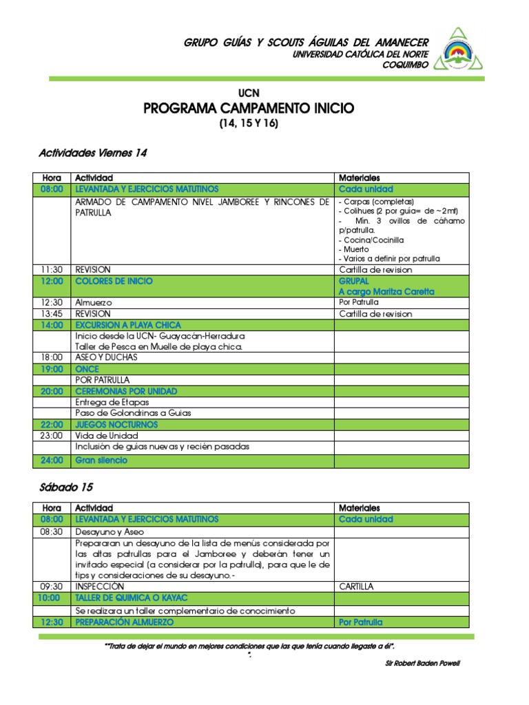 Programa Campamento Inicio 2017 Guias | PDF | Organizaciones de niños | Organizaciones juveniles