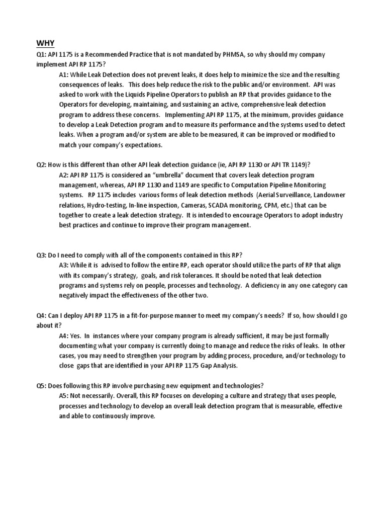 API RP 1175 Frequently Asked Questions | PDF | Application Programming ...