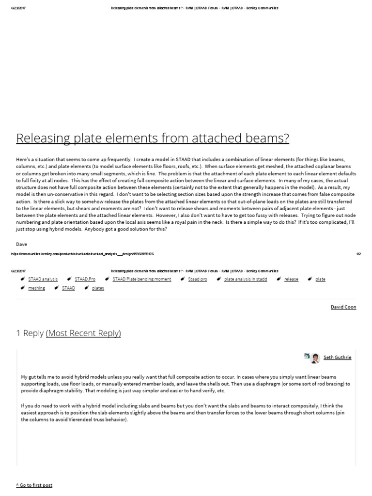 Releasing Plate Elements From Attached Beams - RAM - STAAD Forum - RAM ...