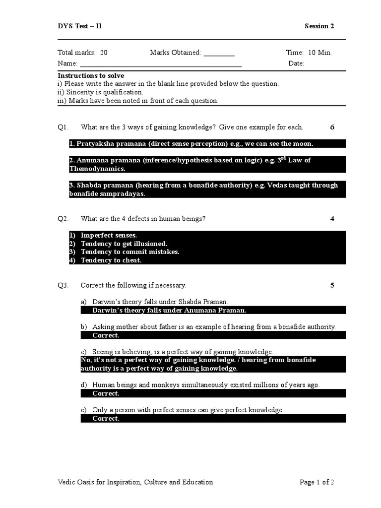 DYS Test 2 | PDF | Vedas | Knowledge