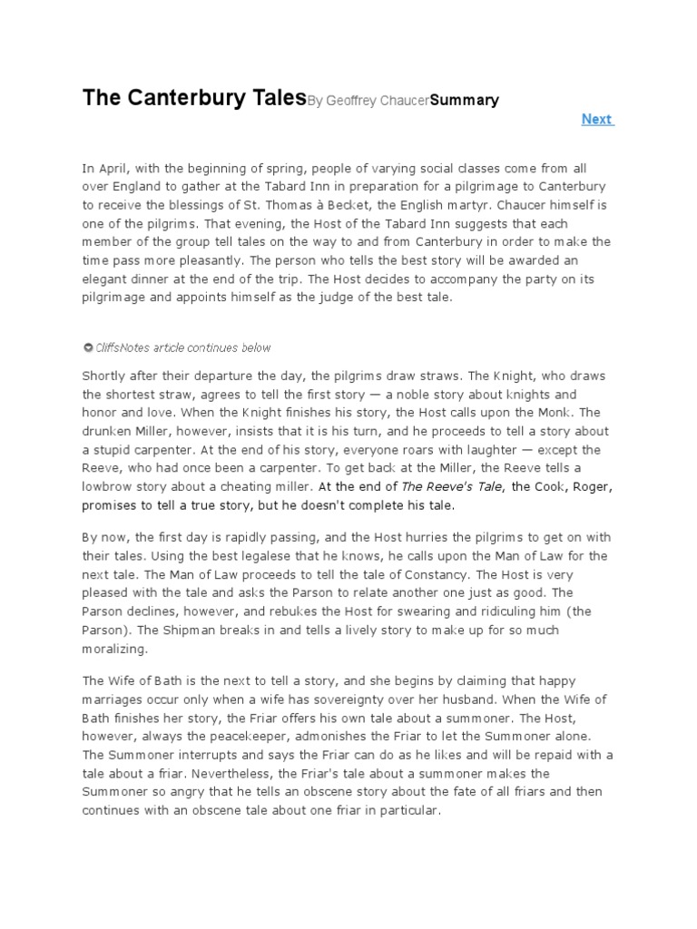 Summary of The Canterbury Tales | PDF | Poetry