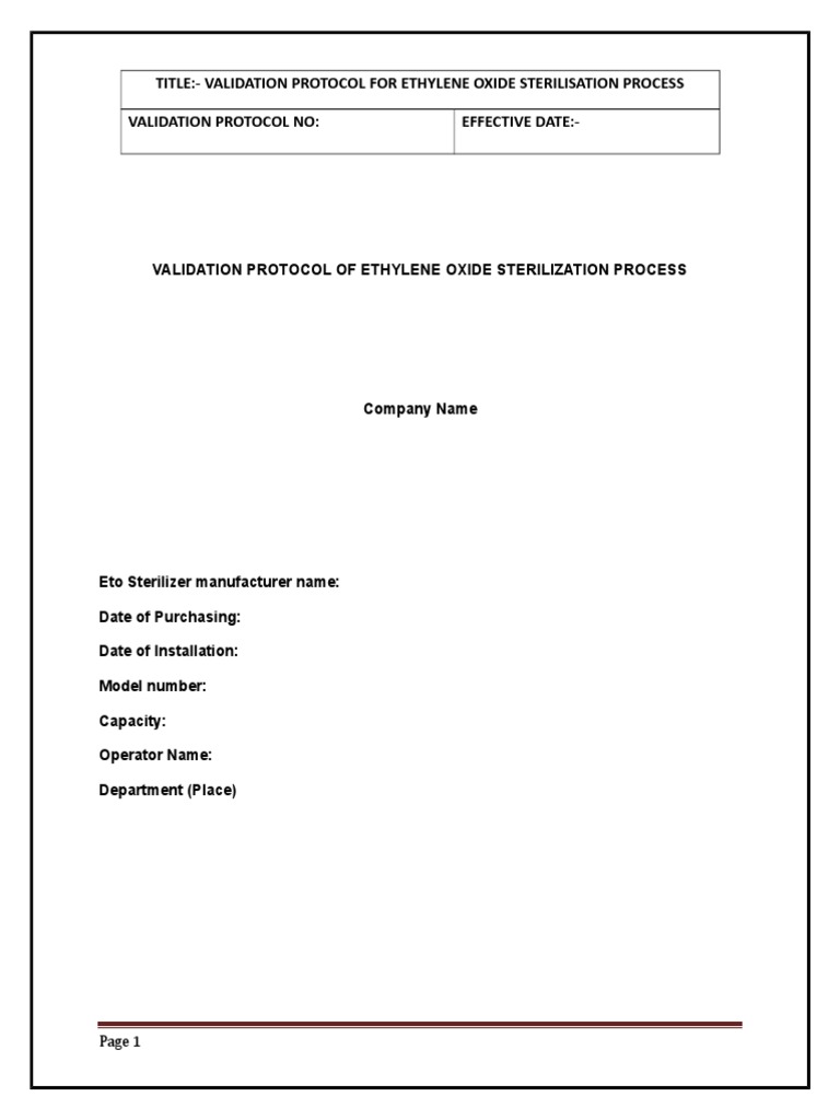 Ethylene Oxide Sterilization Validation Protocol | PDF | Sterilization ...