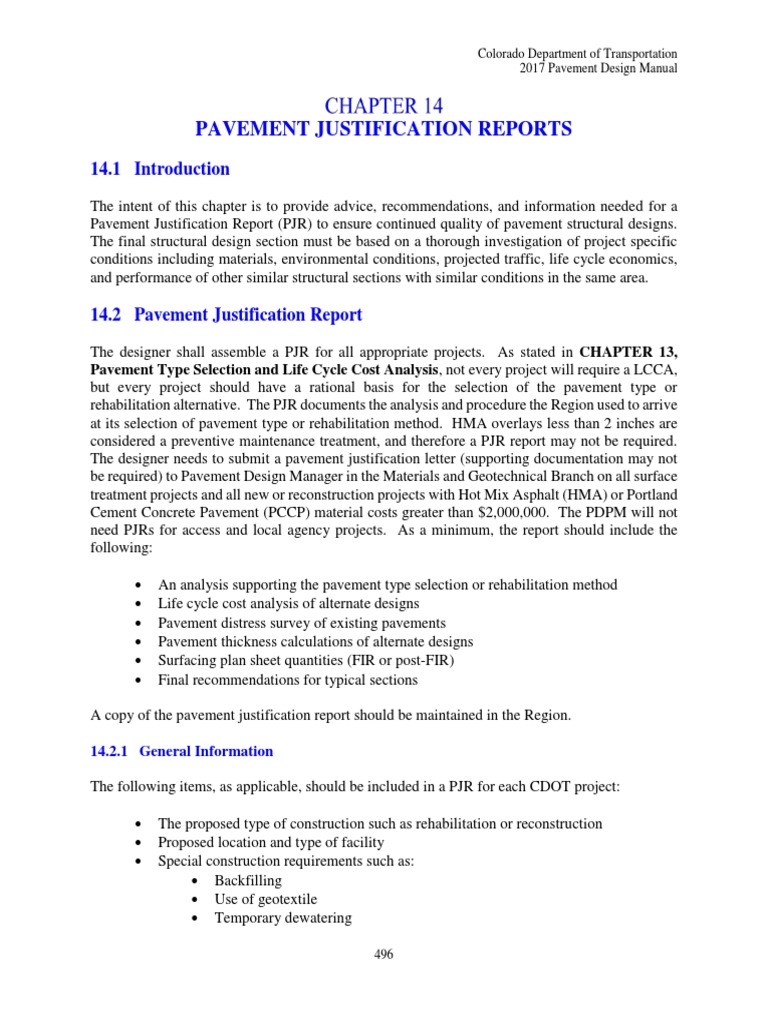 CDOT 2017 18 Chapter 14 Pavement Justification Report | PDF | Road ...