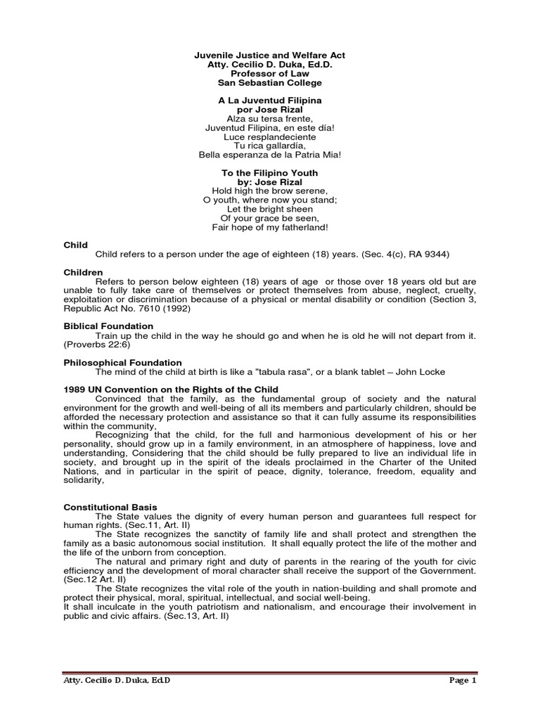 ATTY. CECILIO DUKA - Juvenile Justice and Welfare Act | PDF ...