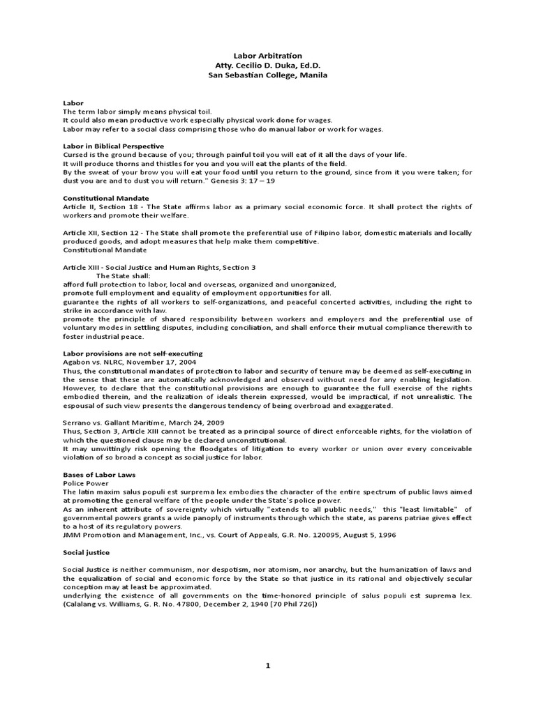 Atty. Cecilio Duka - Labor Arbitration | PDF | Arbitration ...