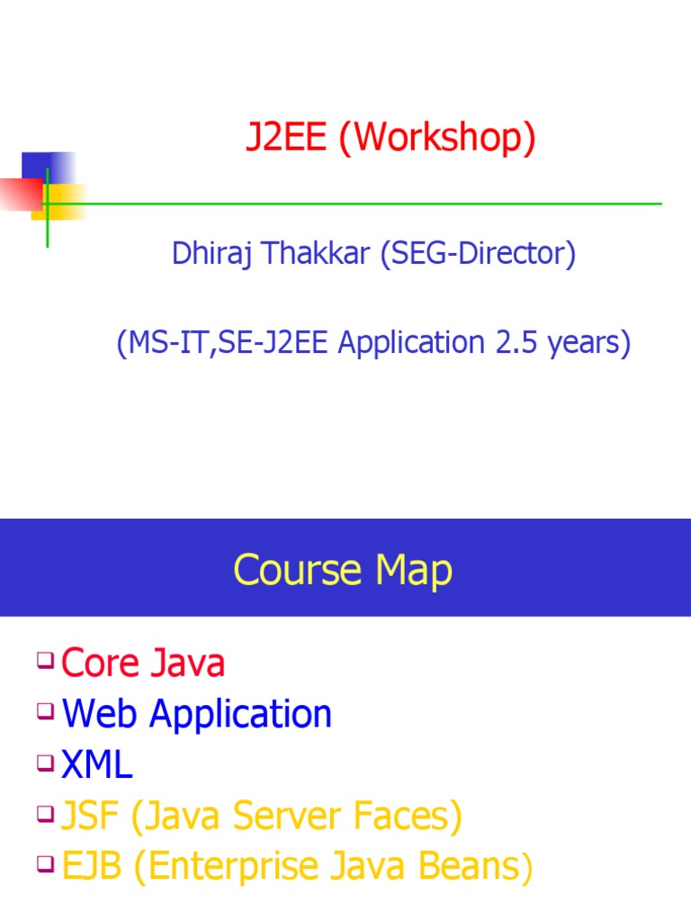 J2EE (Workshop) : Dhiraj Thakkar (SEG-Director) (MS-IT, SE-J2EE Application 2.5 Years) | PDF ...
